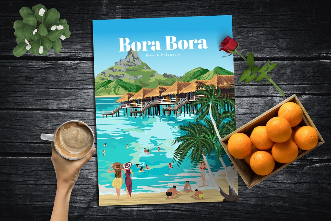Bora Bora Print, Bora Bora Wall Art Prints, Bora Bora Skyline Poster, French Polynesia Travel ...