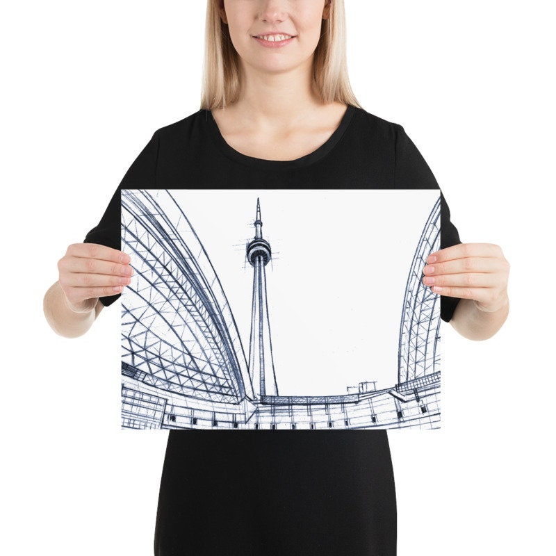 Toronto CN Tower Landmark Art Print Hand Drawn Architecture - Etsy