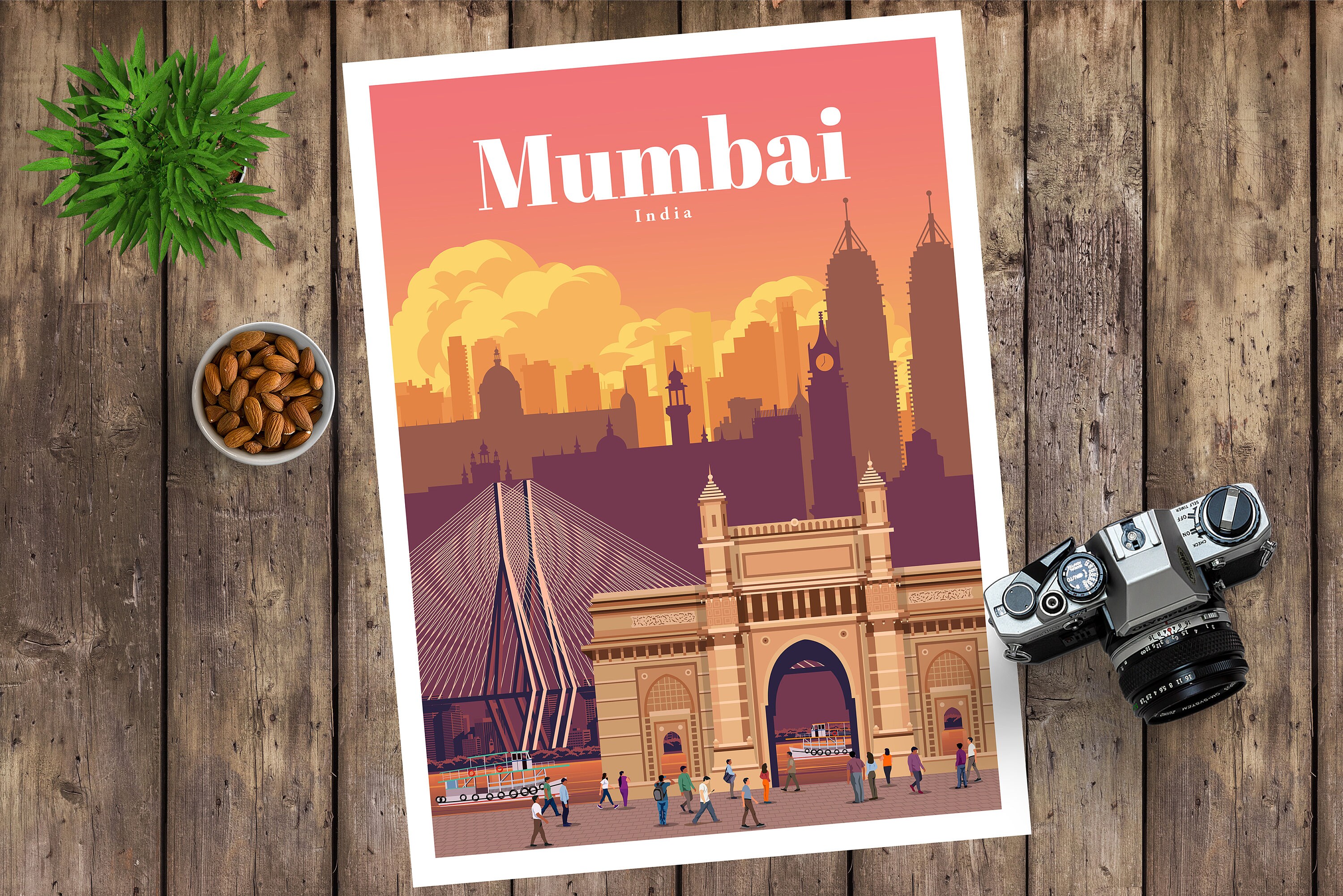 Mumbai City Travel Poster Print Vintage Memento Souvenir | Etsy