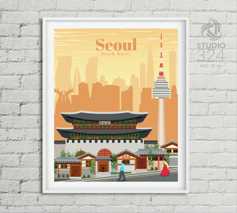 South Korea Travel Poster Seoul Print - Etsy