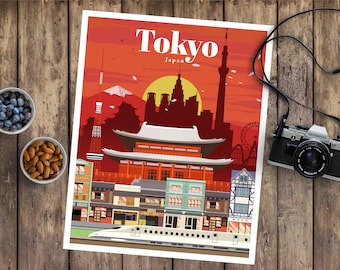 Tokyo Japan Travel Poster Artwork Retro Print Vintage Artwork Wall Art ...