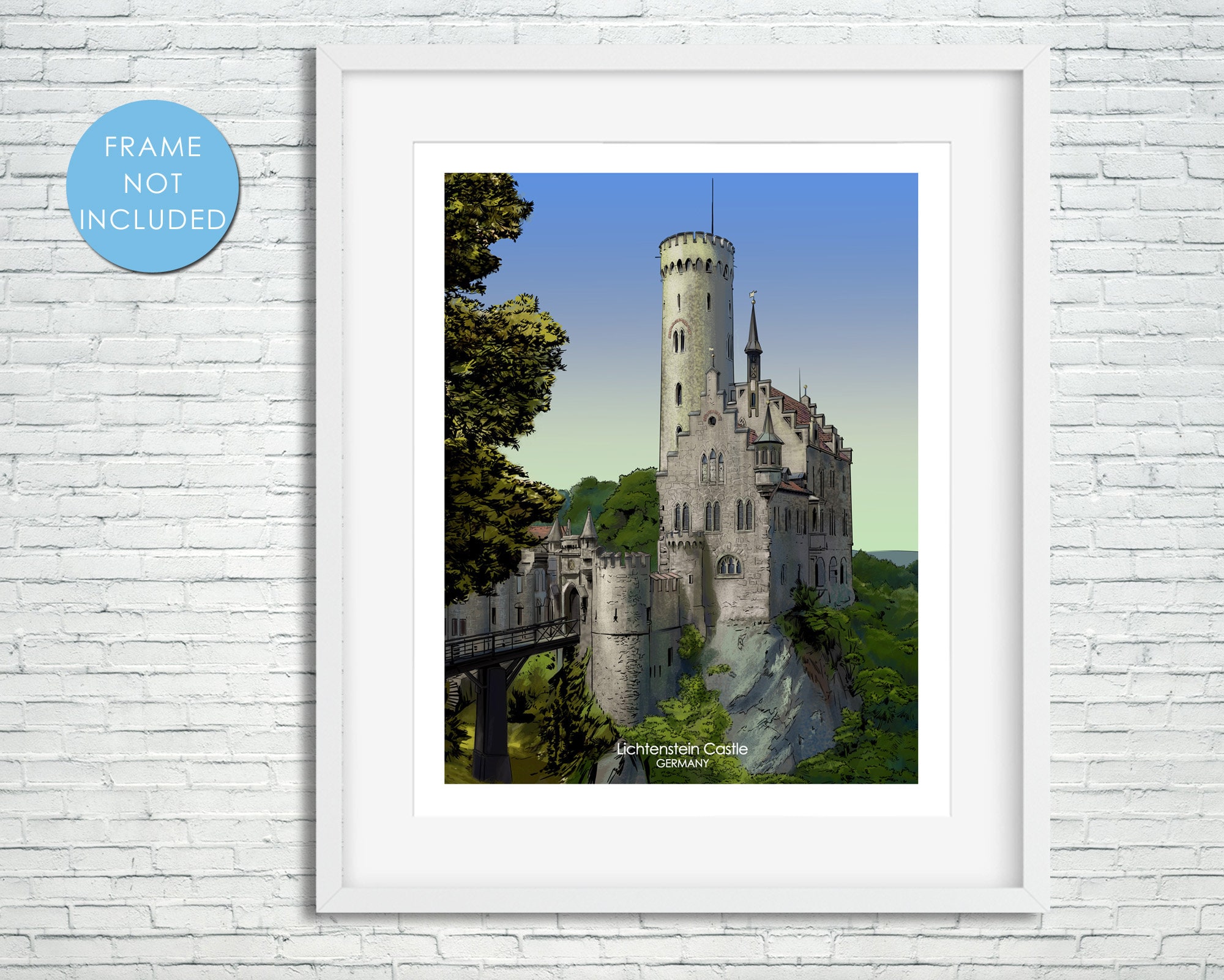 Lichtenstein Castle Wall Art Print, Digital Illustration of a Travel ...