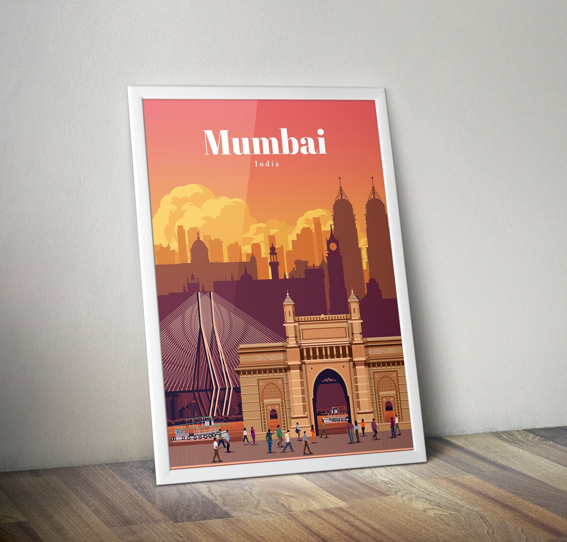 Mumbai City Travel Poster Print Vintage Memento Souvenir | Etsy