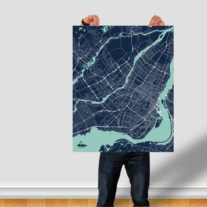 Montreal City Map Blue Color Travel Map Art Print Poster - Etsy
