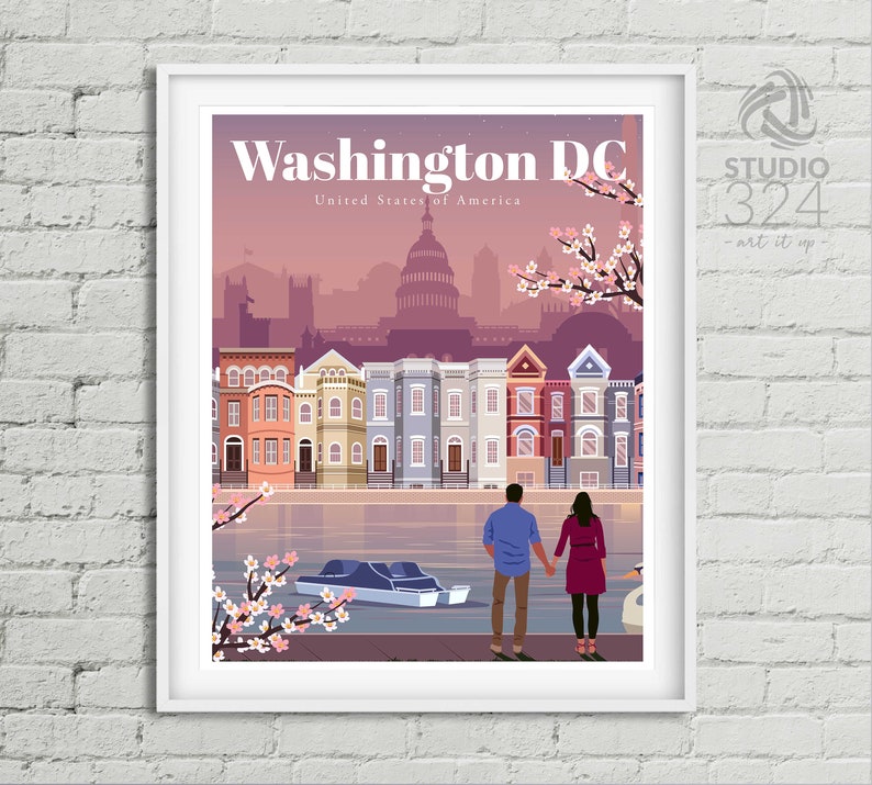Washington DC Travel Poster, Digital Wall Art Print and Illustration ...