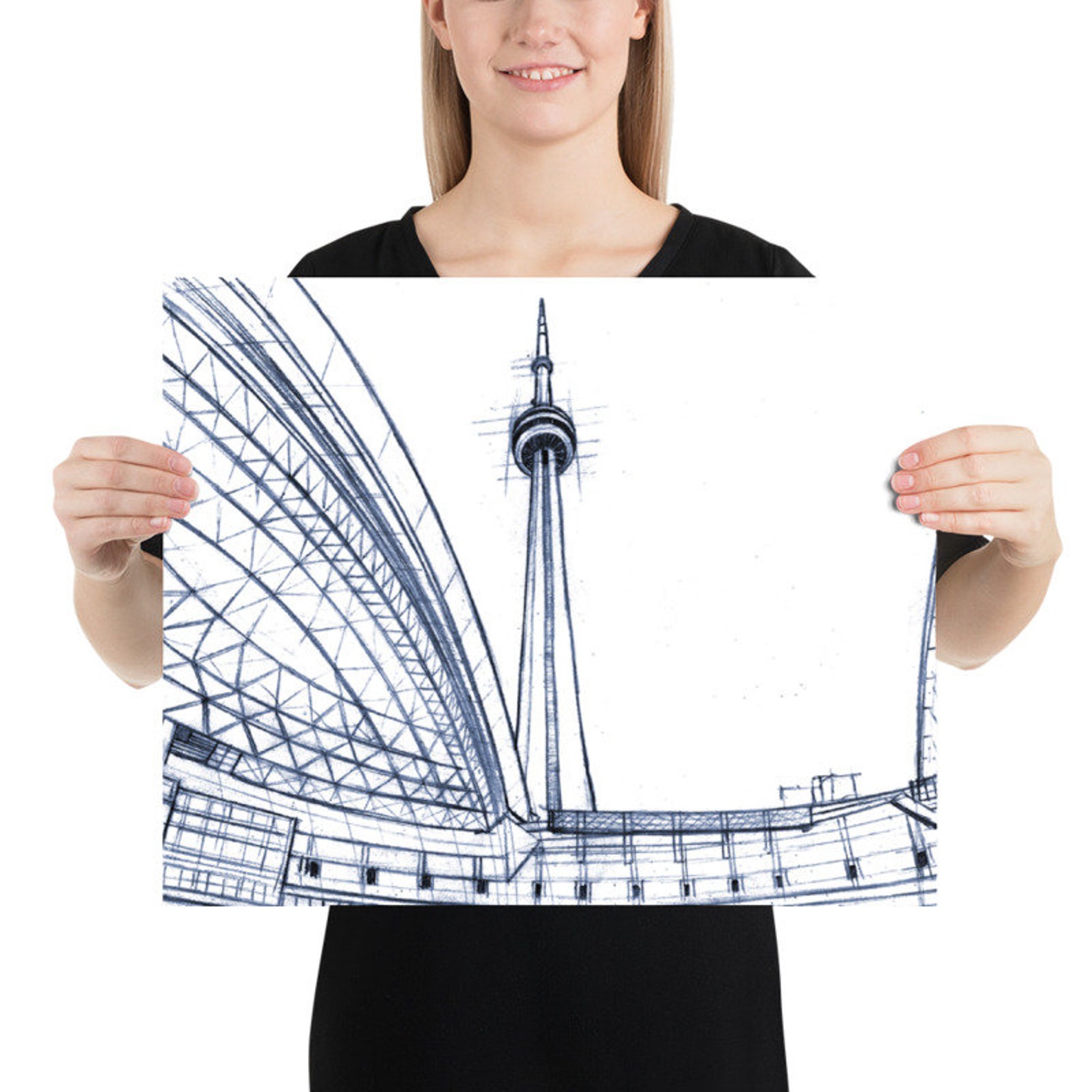 Toronto CN Tower Landmark Art Print Hand Drawn Architecture - Etsy