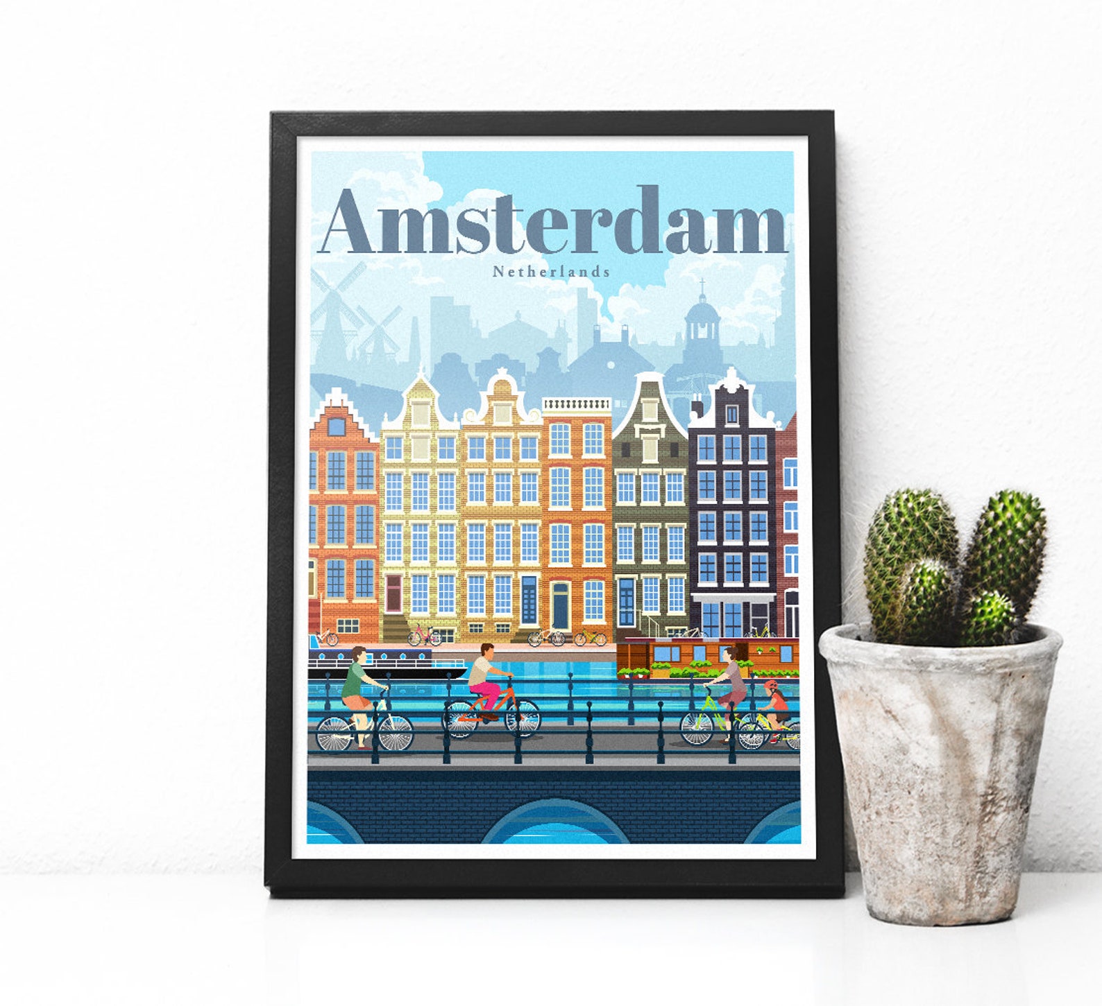 Amsterdam Travel Poster Vintage Wall Art Print Travel Gift | Etsy