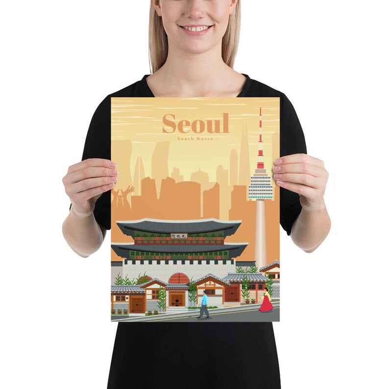 South Korea Travel Poster Seoul Print | Etsy