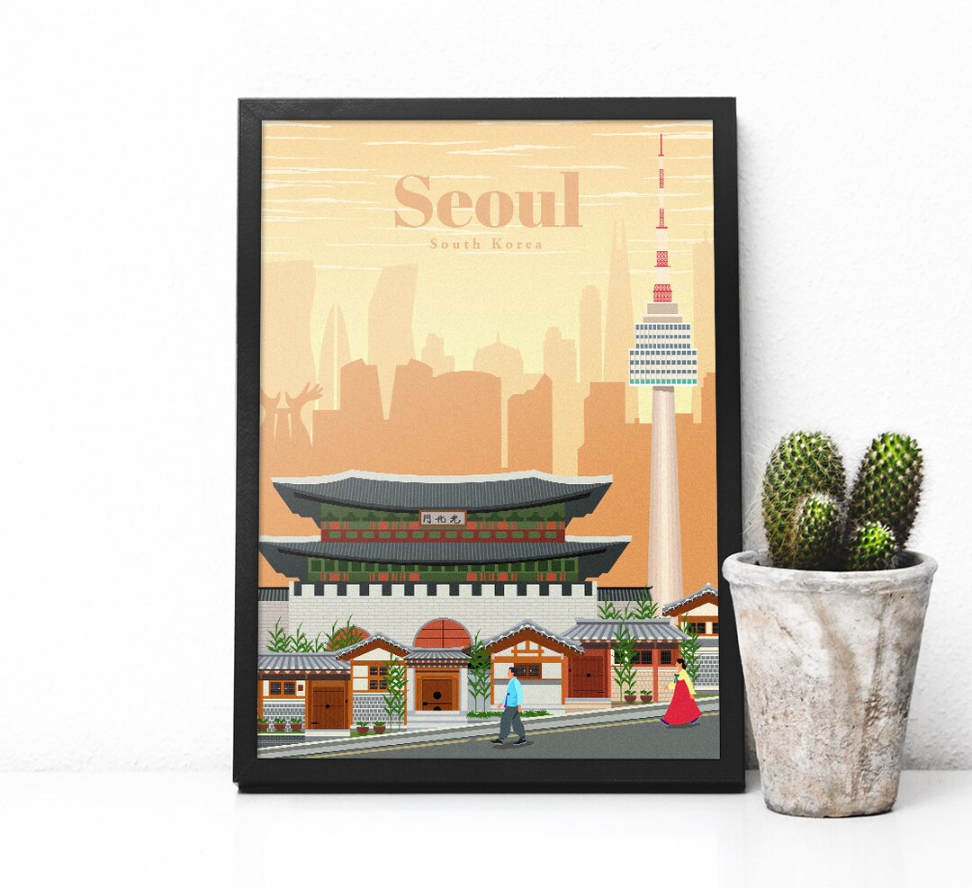 South Korea Travel Poster - Seoul Print - Etsy