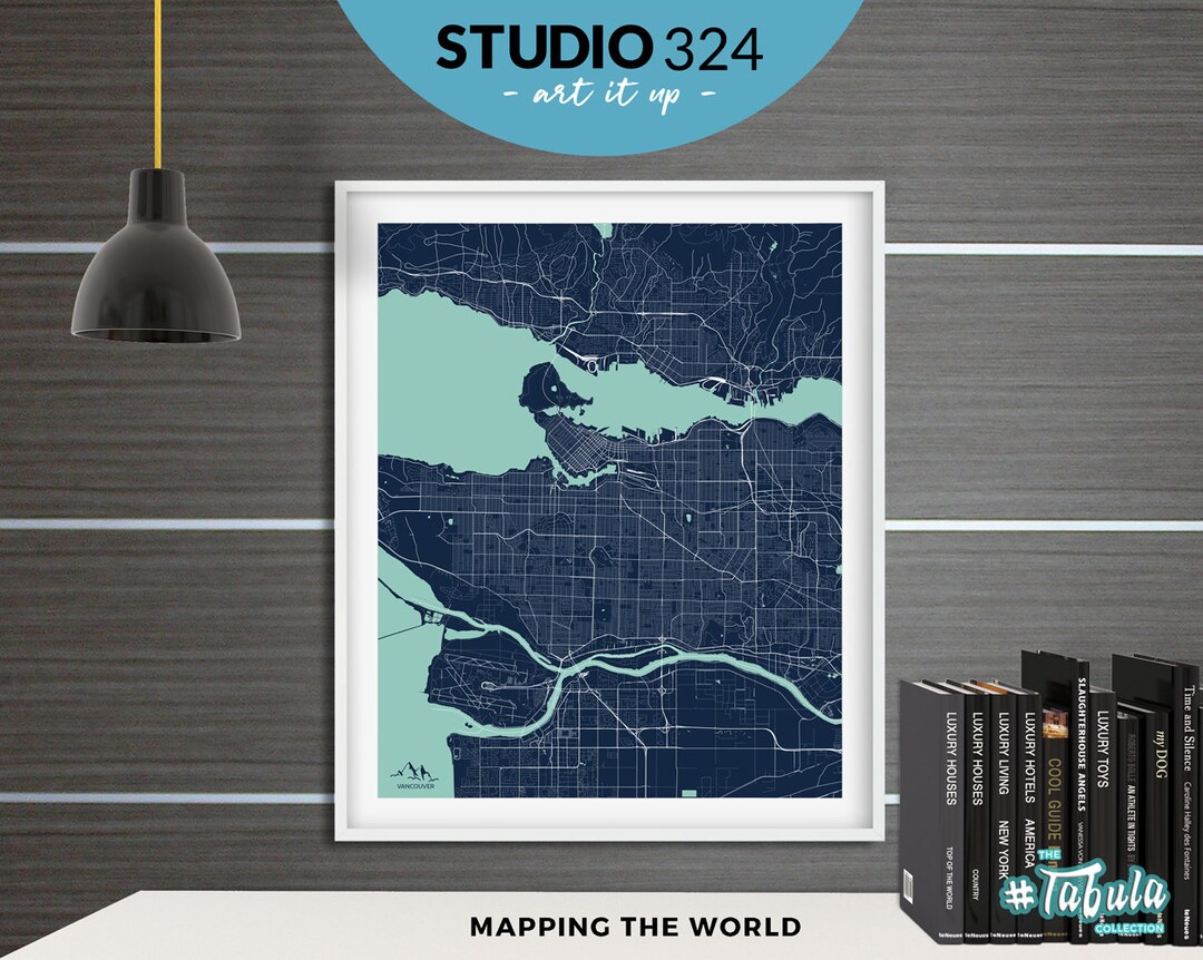 Vancouver Map, Travel Map Art, Vancouver Map Print in Blue, Map of ...