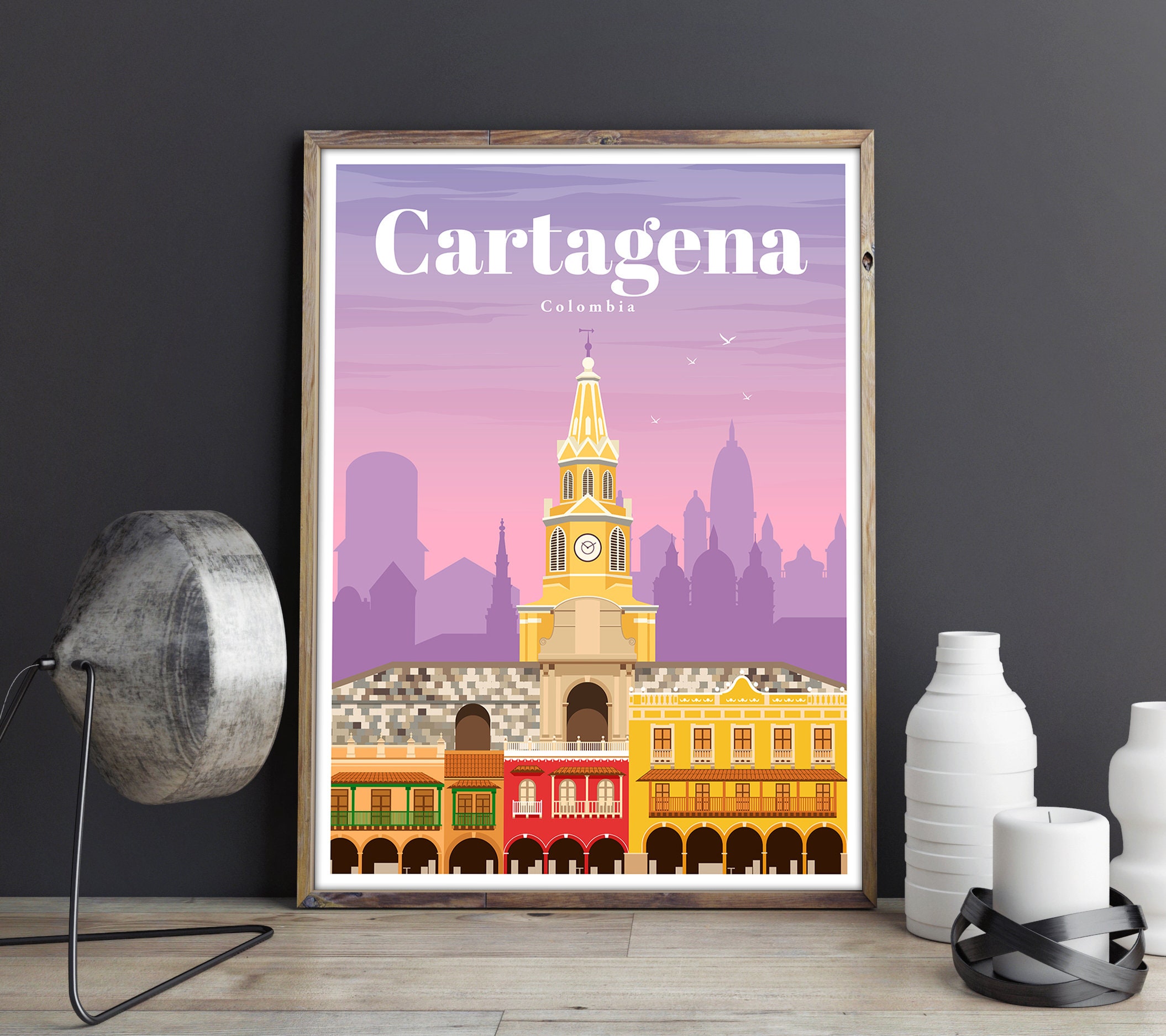 Cartagena City Travel Poster, Wall Art Print, Vintage Memento, Colombia ...