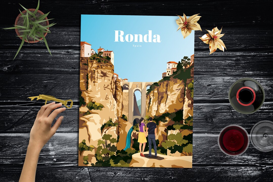 Ronda Print, Ronda Wall Art Prints, Ronda City Skyline Poster, Spain Travel Posters, Spanish ...