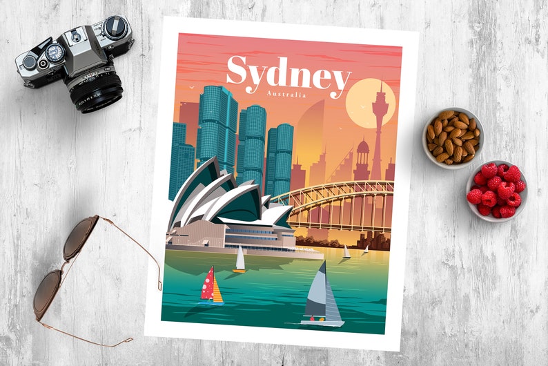 Sydney Skyline Art Sydney Print Australia Wall Art Travel - Etsy