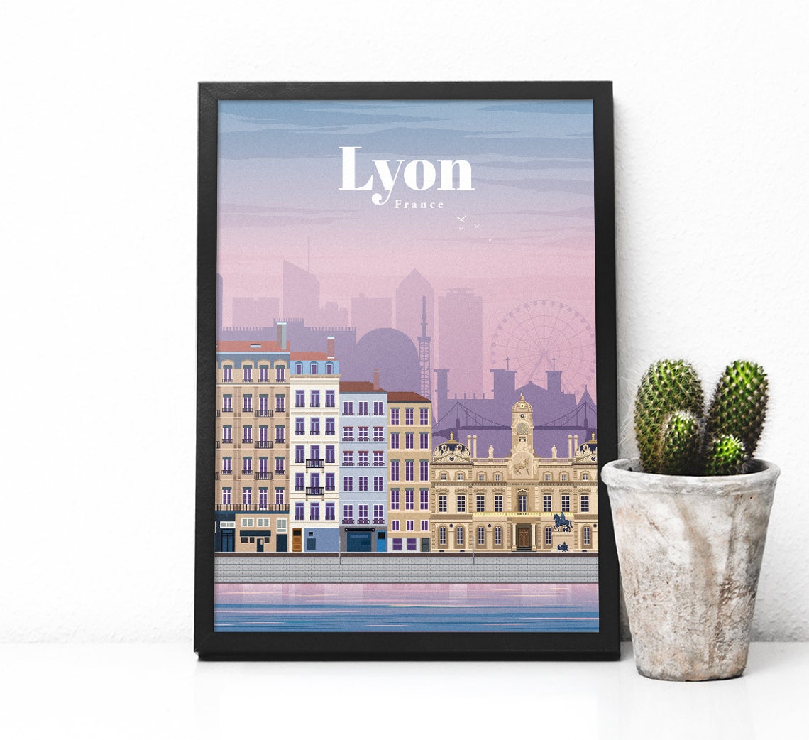 Lyon Travel Poster Print Vintage Souvenir Gift France | Etsy