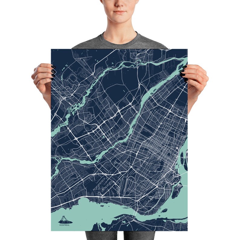 Montreal City Map Blue Color Travel Map Art Print Poster - Etsy
