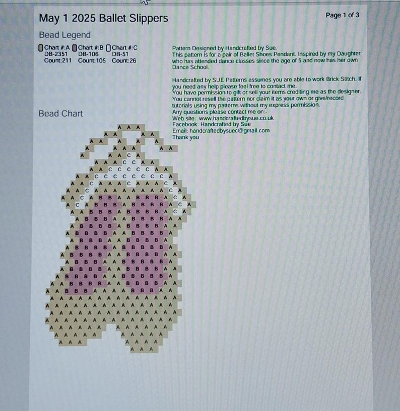 May 1 Brick Stitch Beading Pattern for a Pair of Ballet Slippers - A ...