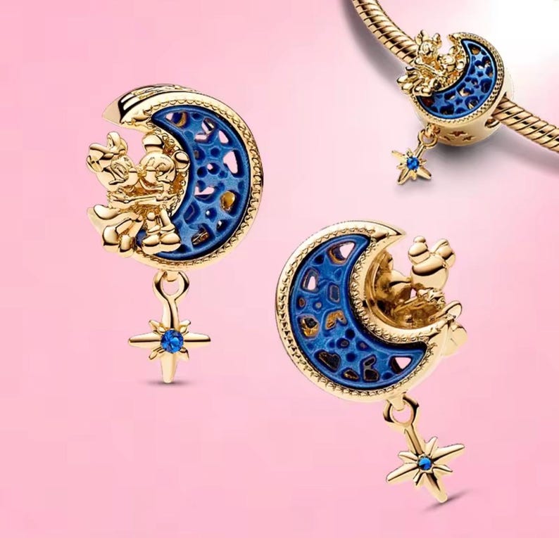 Disney’s Mickey and Minnie on a Crescent Moon Charm - Etsy