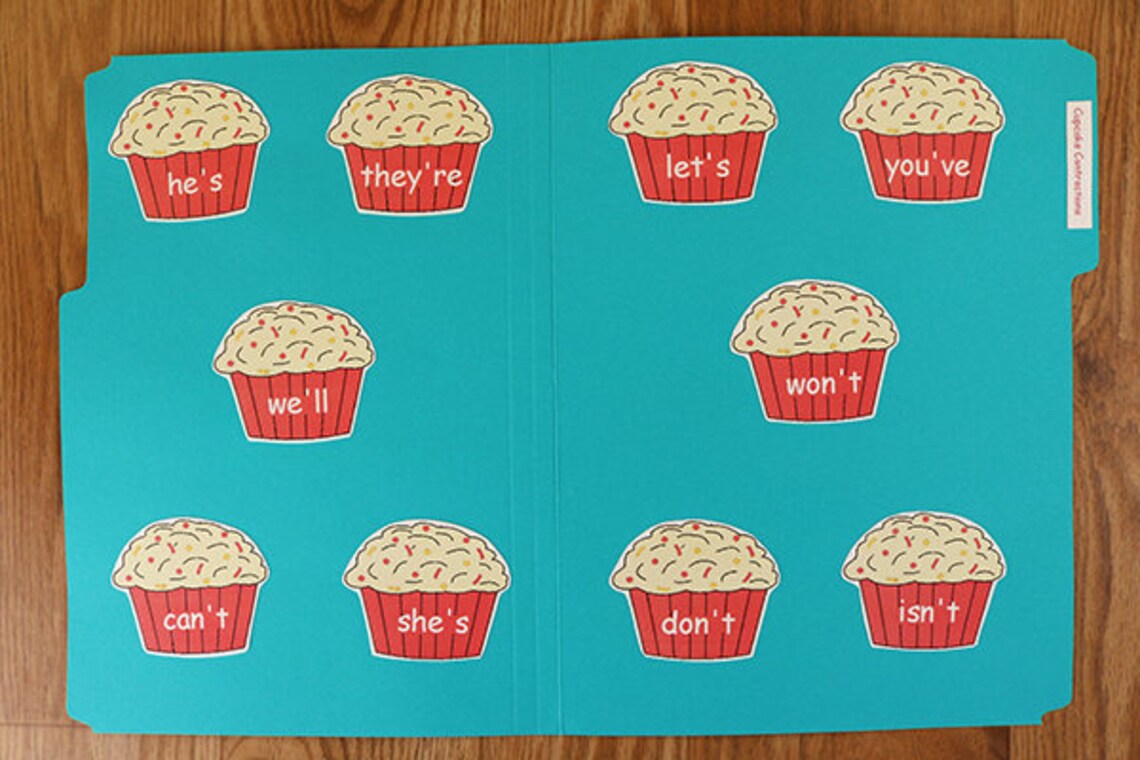 Contractions - Cupcake Contractions - Printable File Folder Game PDF ...