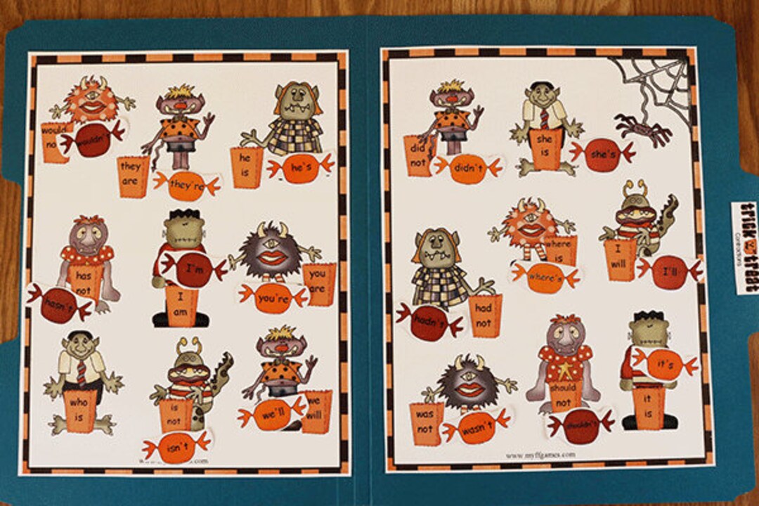 Contractions - Trick or Treat - Printable File Folder Game PDF Download ...