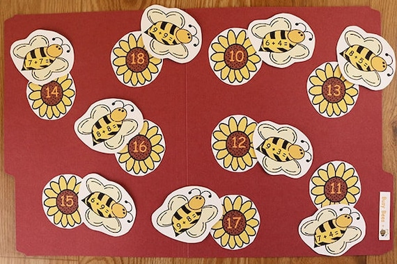 Horizontal Addition Busy Bees Printable File Folder Game | Etsy