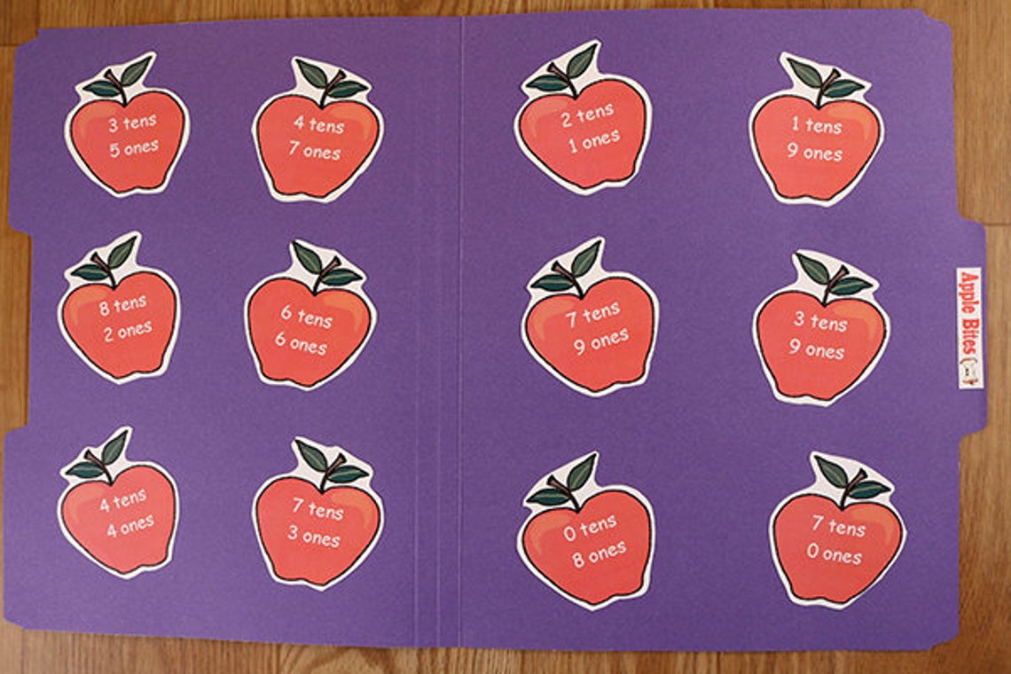Place Value apple Bites Printable File Folder Game PDF Download Math ...