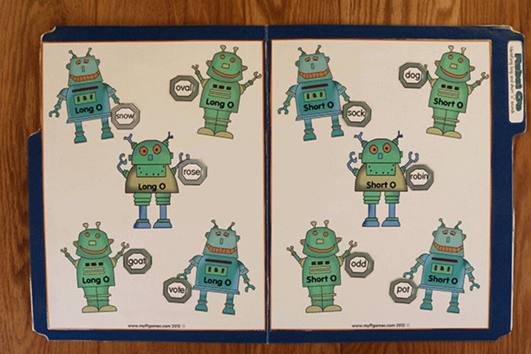 Long Short Vowel O - Robot O's - Printable File Folder Game PDF ...