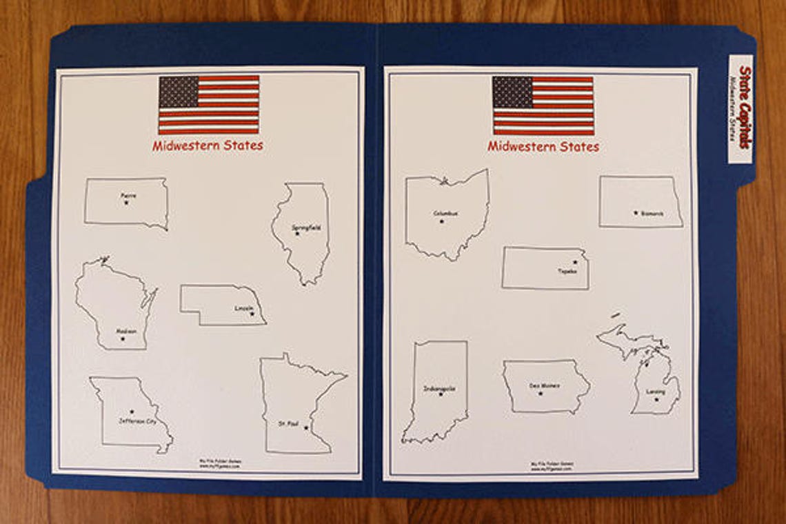 State Capitals - Midwestern States - Printable File Folder Game PDF ...
