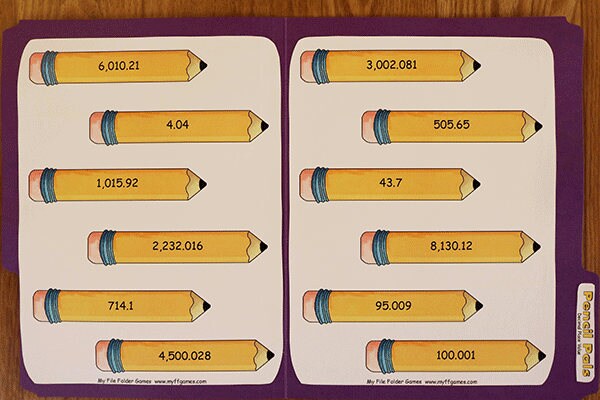 File Folder Game - Pencil Pals - Decimal Place Value - Printable PDF ...