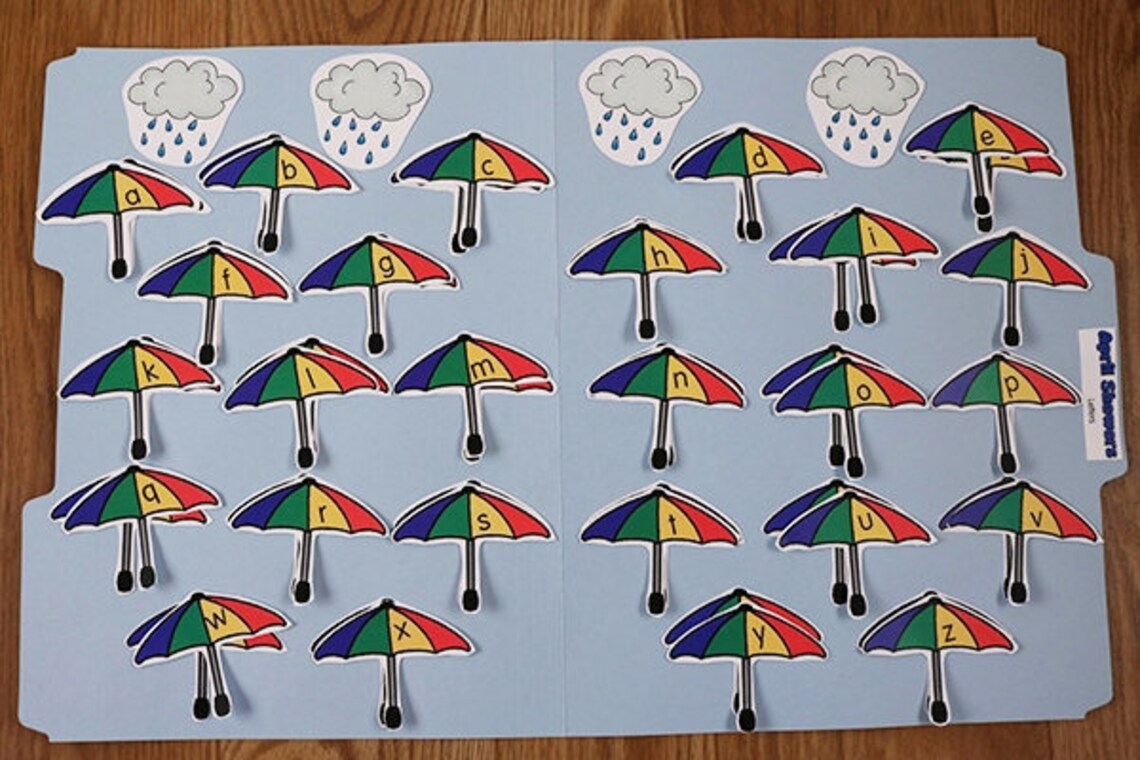 Upper /lowercase Letters - April Showers - Printable File Folder Game ...