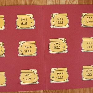 3 Digit Subtraction - Honey Bear - Printable -file Folder Game PDF ...