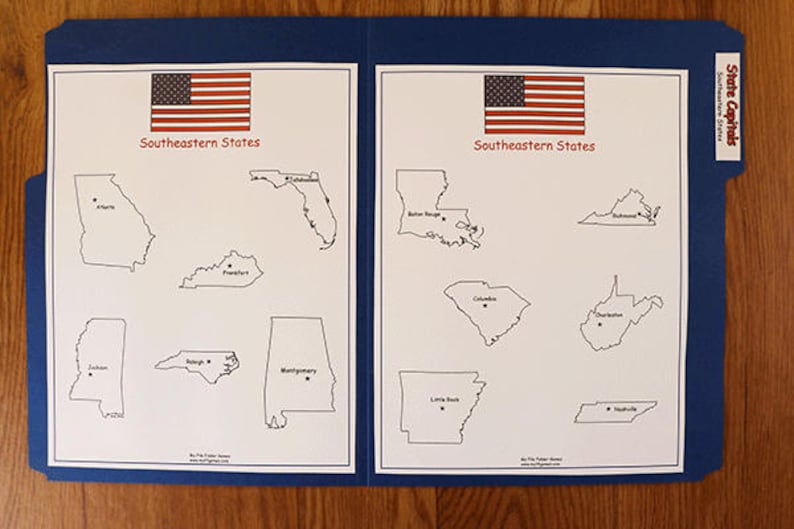 State Capitals - Southeastern States - - Printable File Folder Game PDF ...