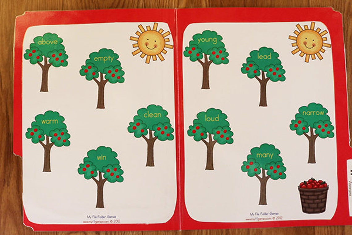 Antonyms Apple Antonyms Opposites Printable File Folder Game PDF ...