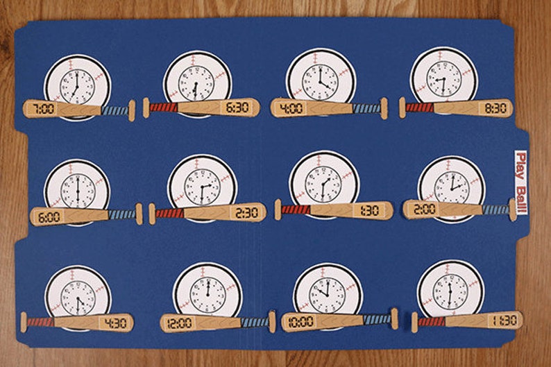 Telling Time - Hour & Half Hour - Play Ball- Printable File Folder Game ...