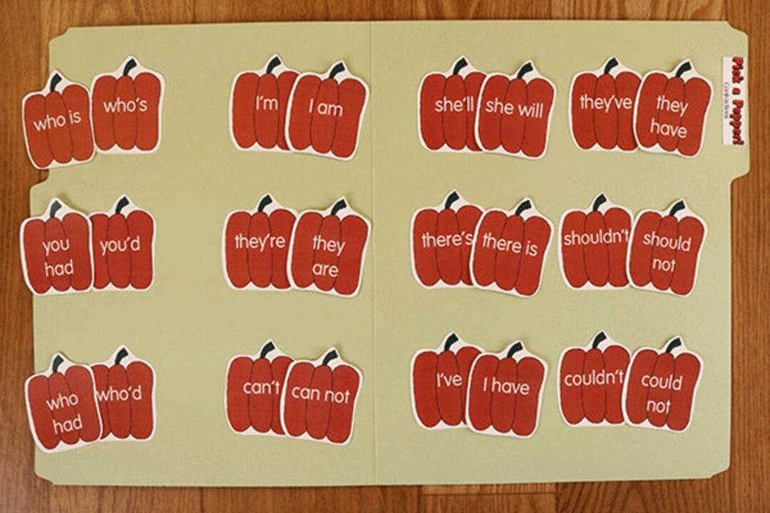 Contractions File Folder Game – Printable Grammar Activity (PDF ...