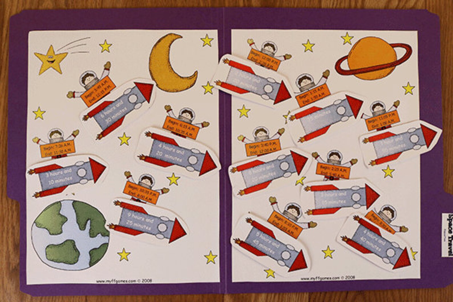 Elapsed Time Space Travel Printable File Folder Game Math | Etsy