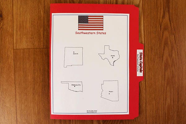 State Capitals - Southwestern States - Printable File Folder Game PDF ...