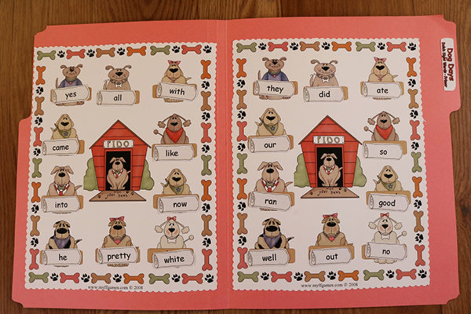 Dolch Sight Words Primer - Dog Days - Printable File Folder Game PDF ...