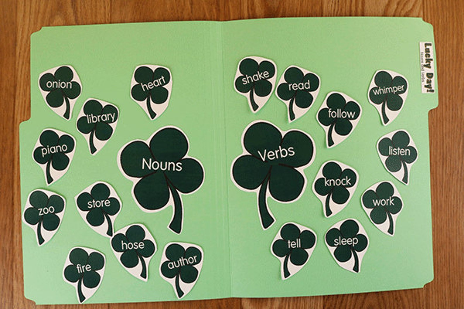 Noun & Verb Sort - Lucky Day - Printable File Folder Games - Etsy
