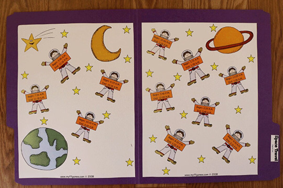 Elapsed Time - Space Travel- Printable File Folder Game Math Homeschool ...