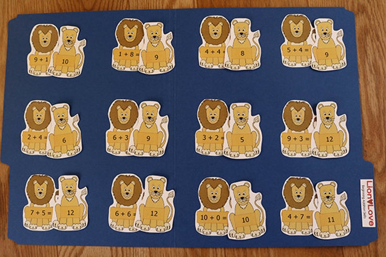 Horizontal Addition - Lion Love - Printable File Folder Game - Etsy