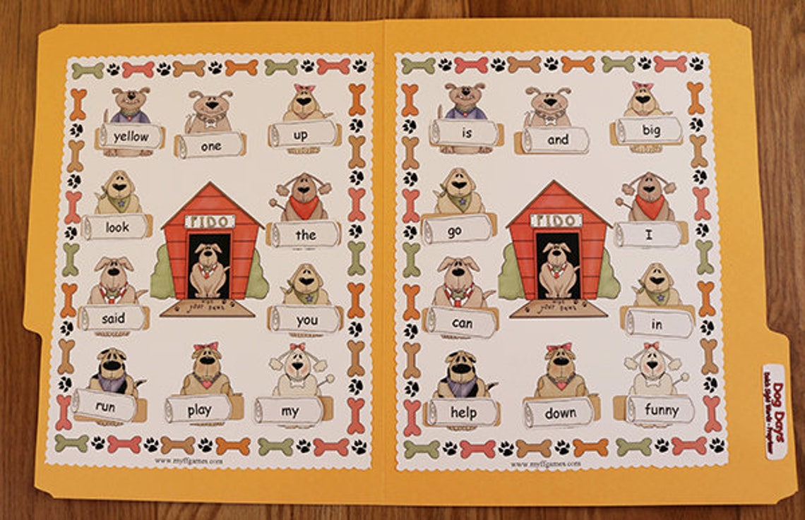 File Folder Game - Dog Days Pre-primer Dolch Sight Words- Printable PDF ...