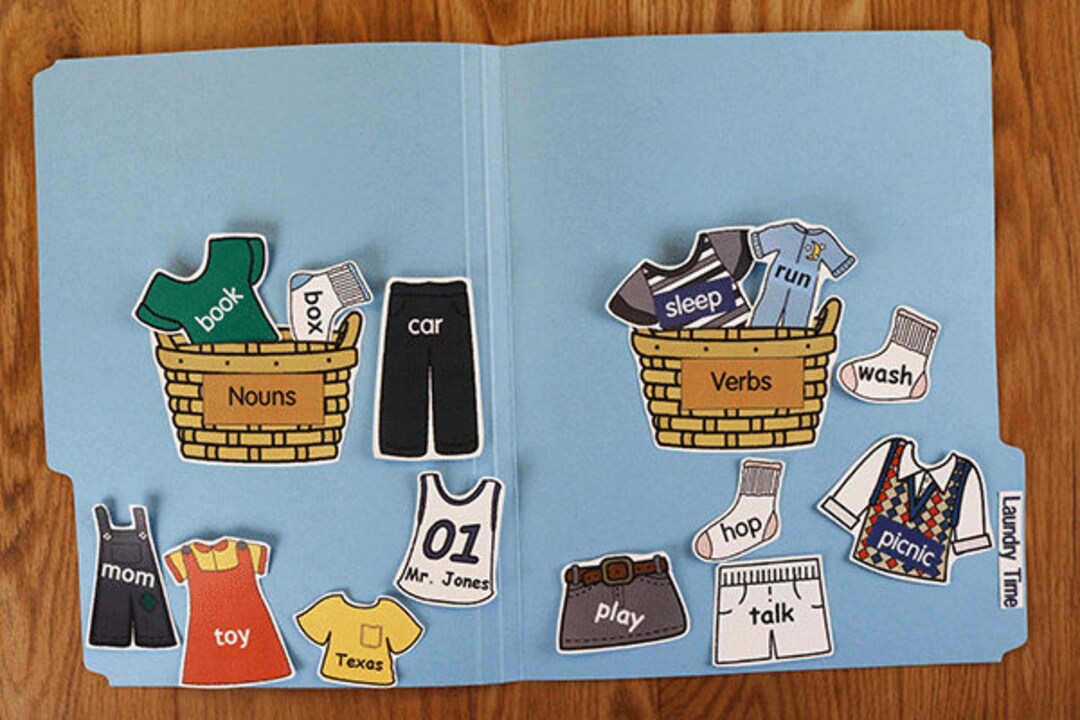 Nouns and Verbs - Laundry Time - Printable File Folder Game PDF ...