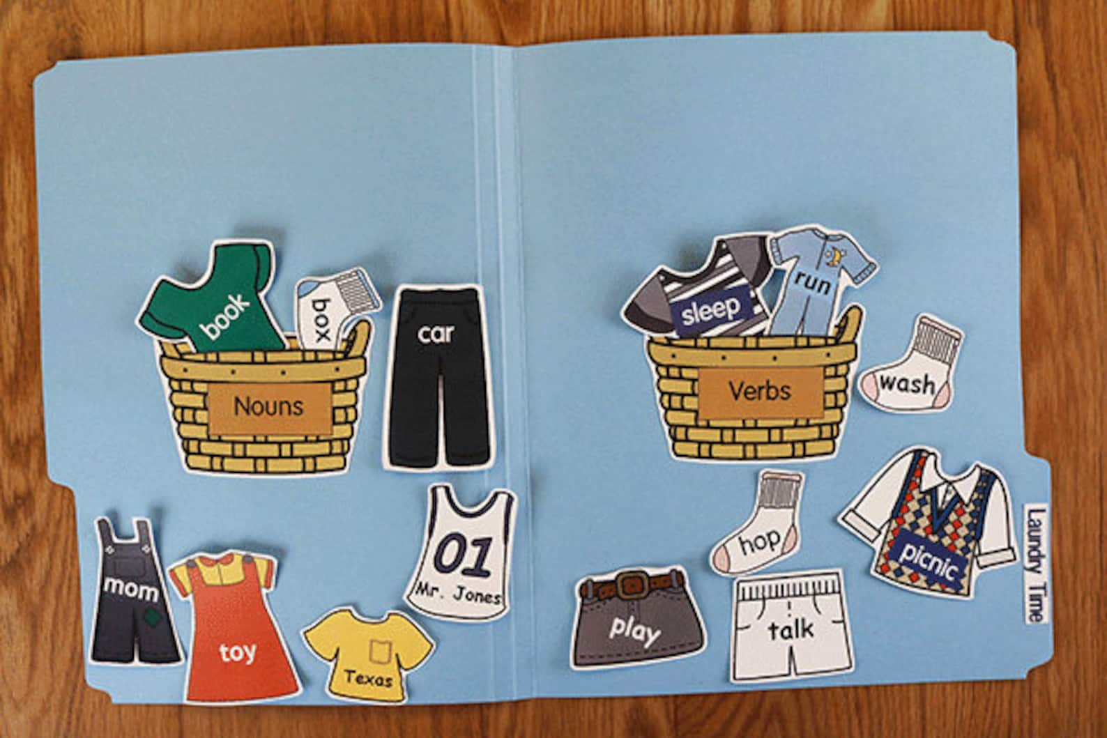 Nouns and Verbs - Laundry Time - Printable File Folder Game PDF ...