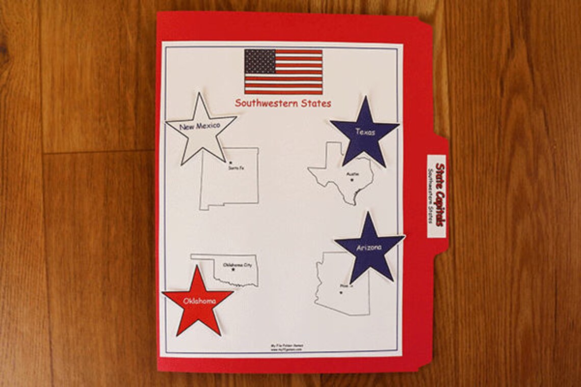 State Capitals - Southwestern States - Printable File Folder Game PDF ...
