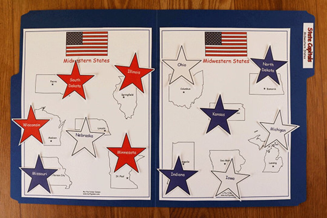 State Capitals - Midwestern States - Printable File Folder Game PDF ...