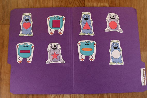 Shape Matching Monster Shapes Printable File Folder Game | Etsy