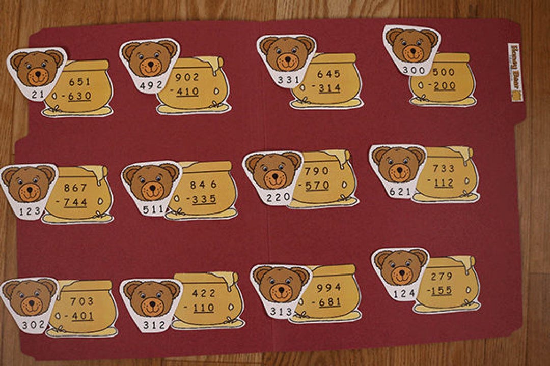 3 Digit Subtraction - Honey Bear - Printable -file Folder Game PDF ...