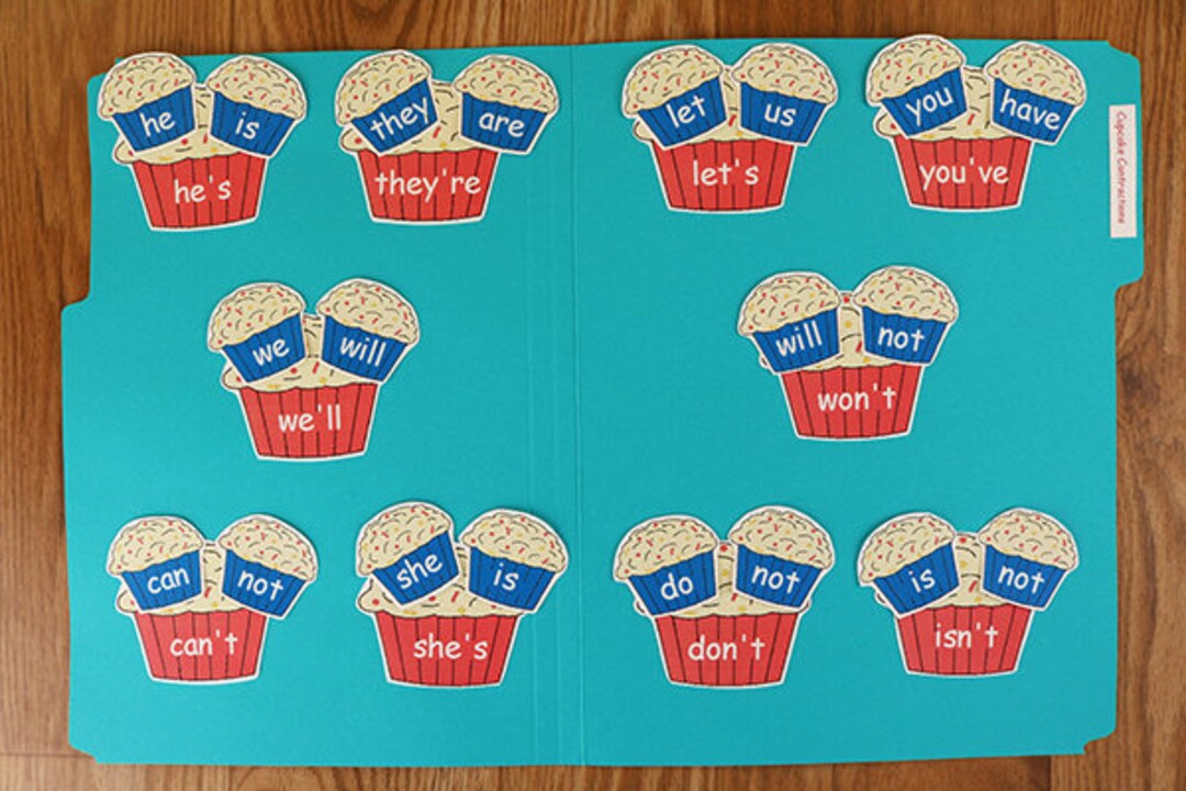Contractions - Cupcake Contractions - Printable File Folder Game PDF ...