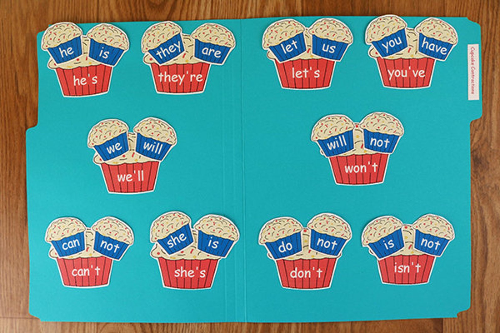 Contractions - Cupcake Contractions - Printable File Folder Game PDF ...