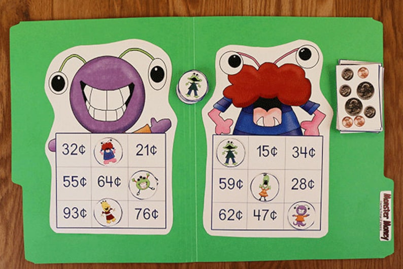 Money Bingo - Monster Money - Printable File Folder Games - Etsy
